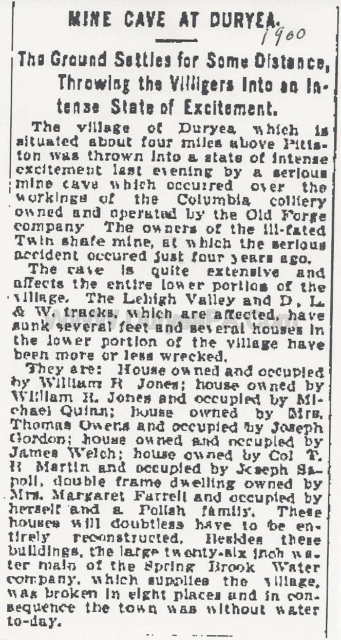 Duryea Pennsylvania Historical Homepage 1900 to 1909