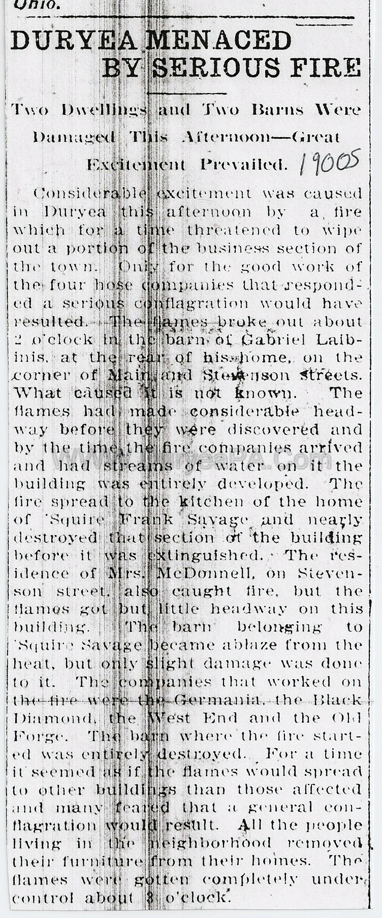 Duryea Pennsylvania Historical Homepage 1900 to 1909
