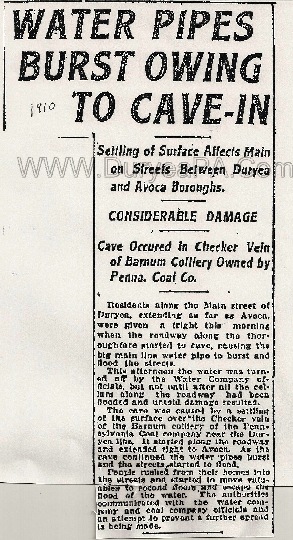 Duryea Pennsylvania Historical Homepage 1910 to 1919