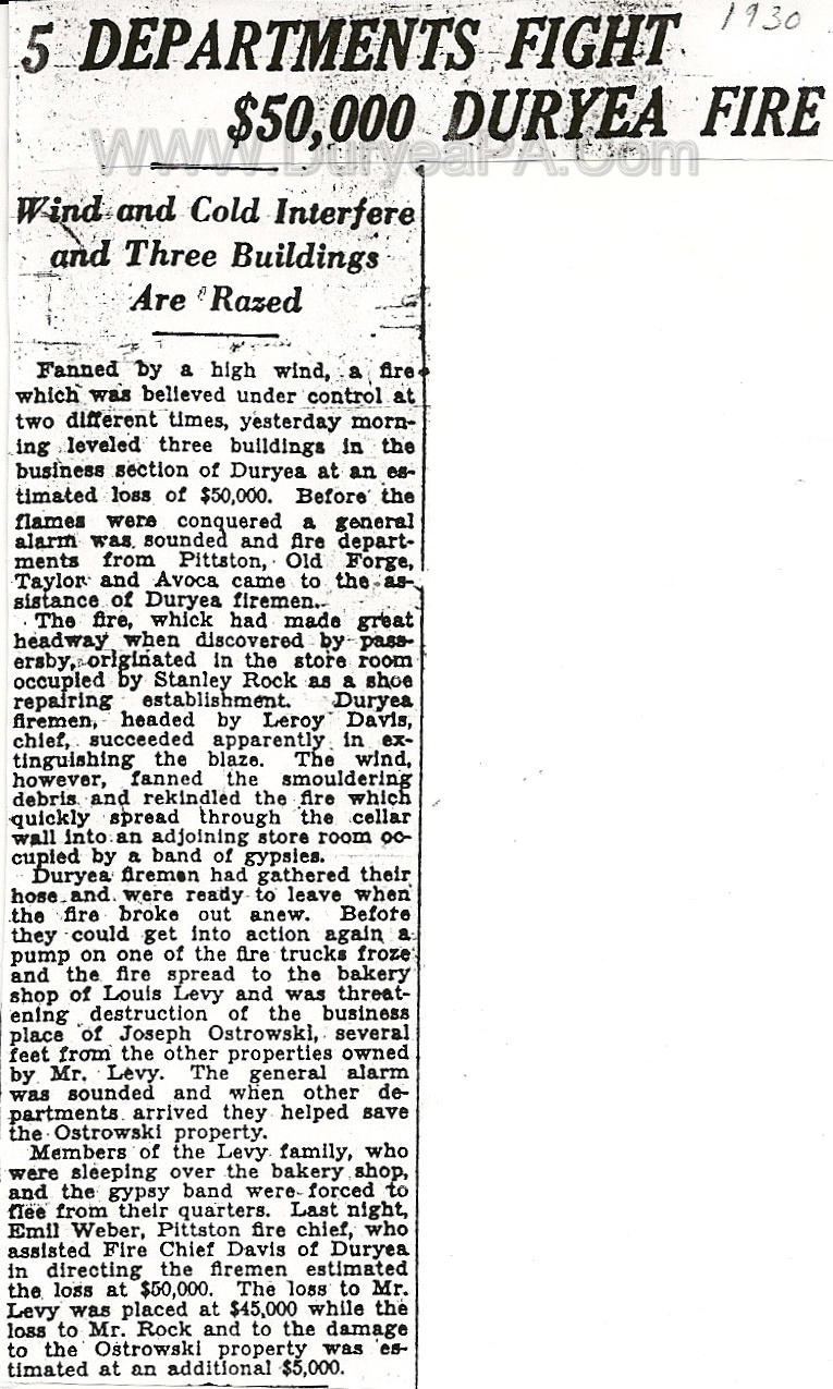 Duryea Pennsylvania Historical Homepage 1930 to 1939